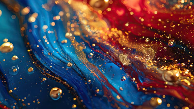 Abstract Macro Texture of Blue, Red, and Gold Droplets. Stock ...