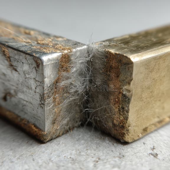 Fibrous Material Dissolving into Polished Metal in Abstract Surface ...