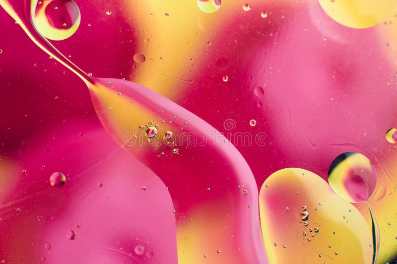 Abstract Macro Yellow and Pink Background of Oil Drops on Water Surface ...