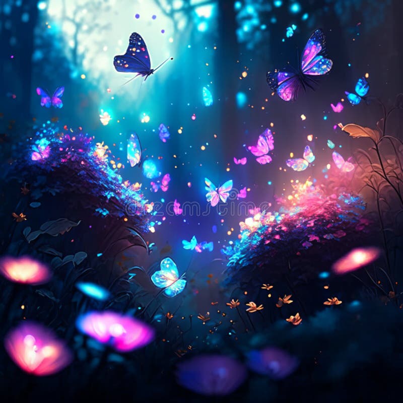 Abstract Magic Background with Flying Butterflies and Bokeh Lights, 3d ...