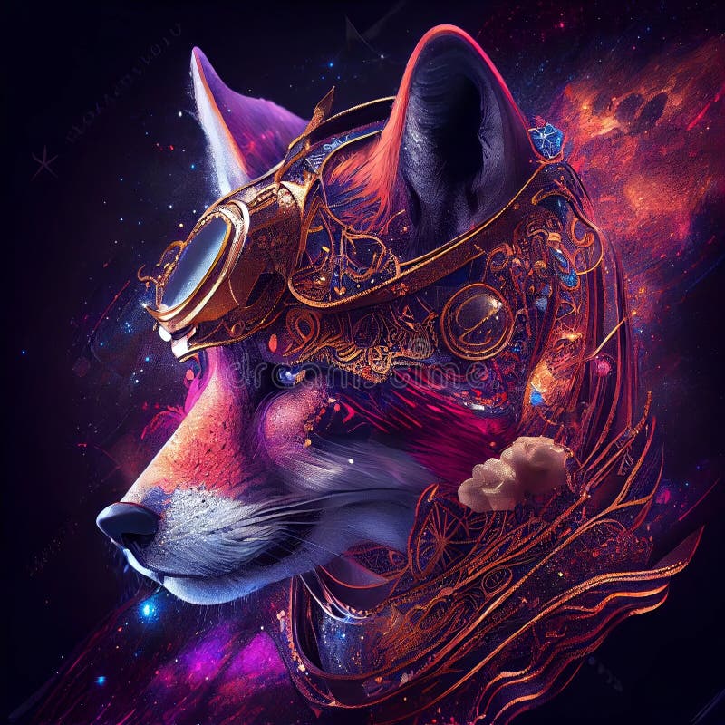 Abstract Magic Fox Face Portrait AI Generated Artwork. Stock ...