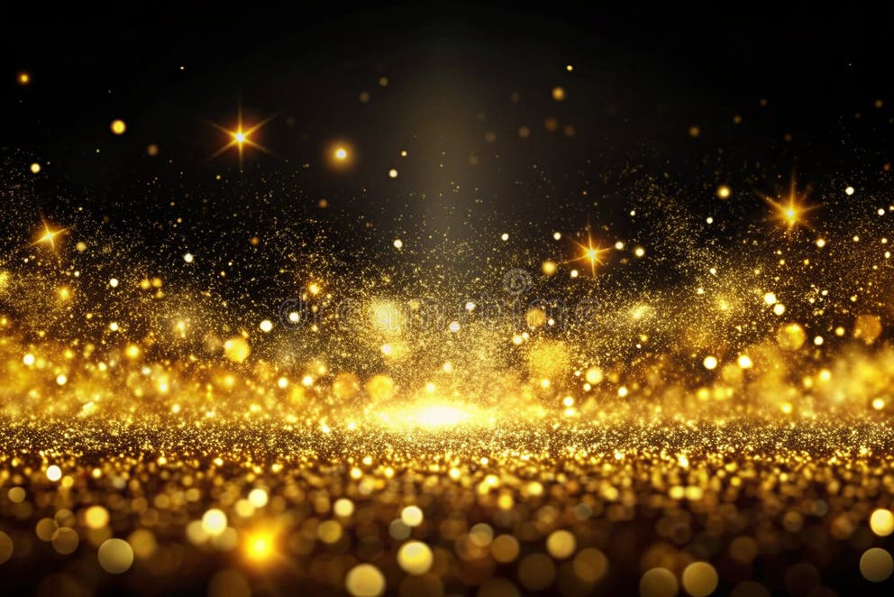 Abstract Magic Gold Dust Background Over Black Stock Illustration ...