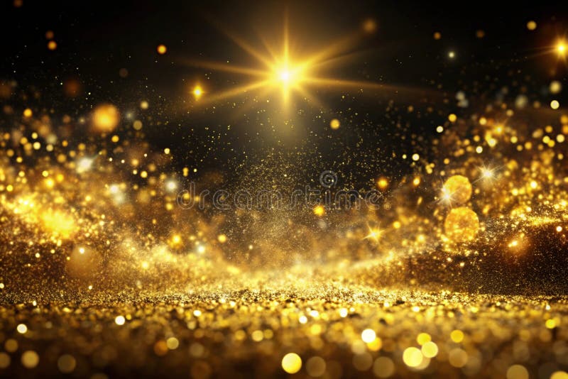 Abstract Magic Gold Dust Background Over Black Stock Illustration ...