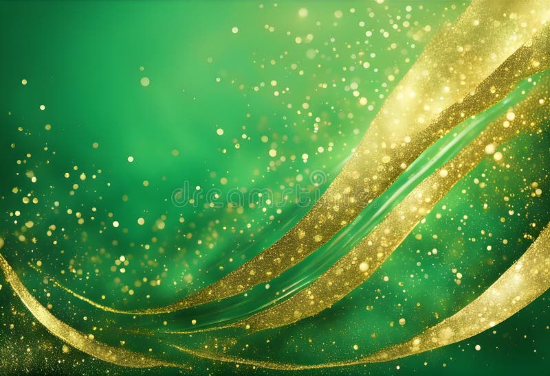 Abstract Magic Green Background with Golden Sparkles Stock Illustration ...