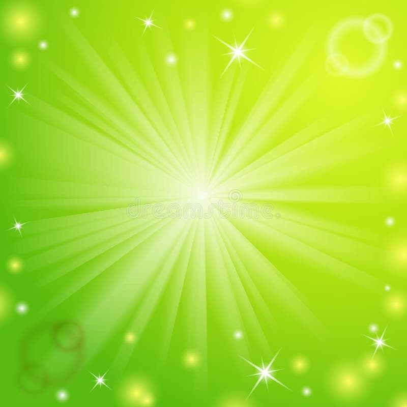 Glitter Stars on Green Light Burst Stock Illustration - Illustration of ...