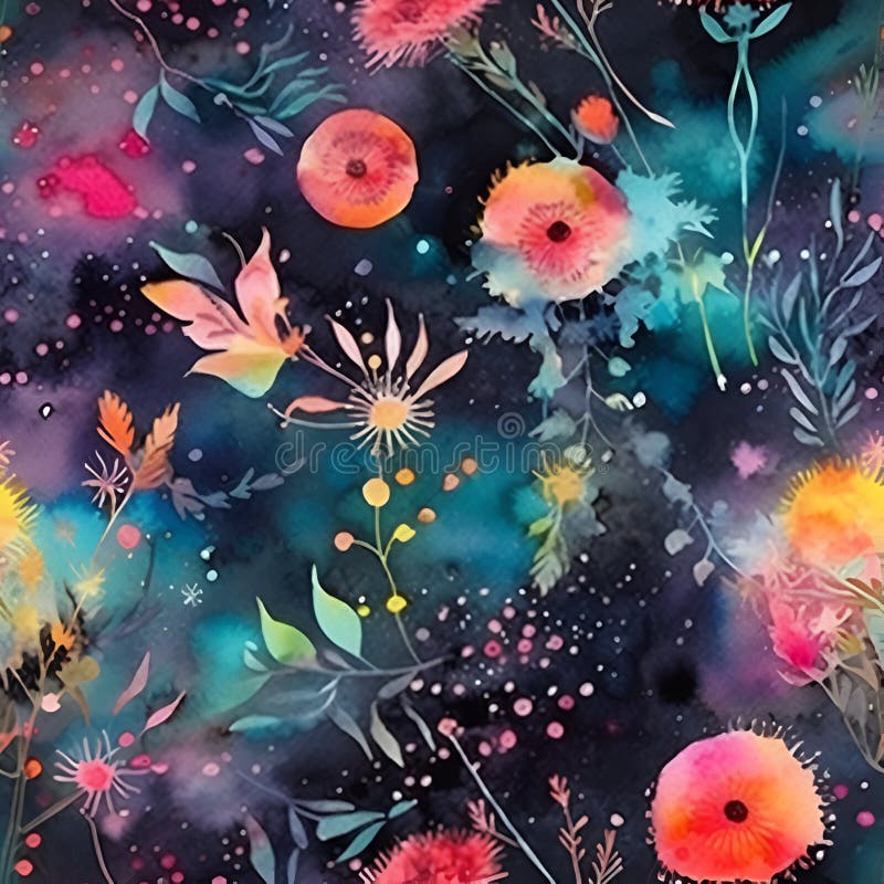 Abstract Magic Multicolor Seamless Pattern in Cosmic Style. Watercolor ...