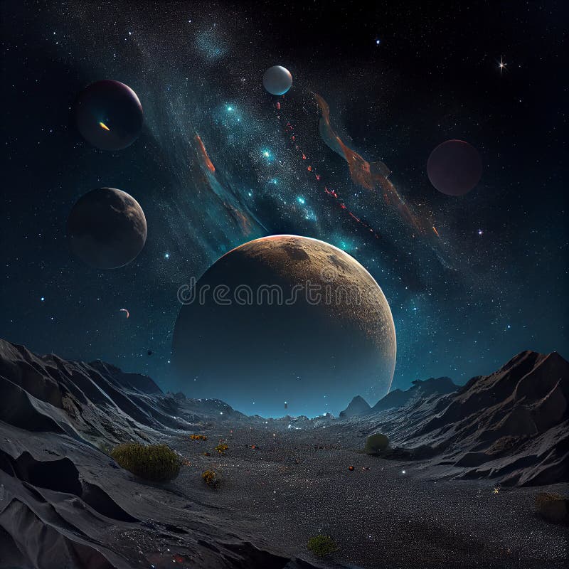 Abstract Magic Space Background with Other Planets. Generative AI Stock ...