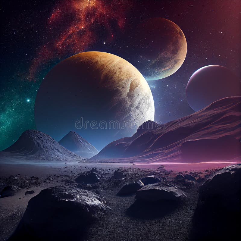 Abstract Magic Space Background with Other Planets. Generative AI Stock ...