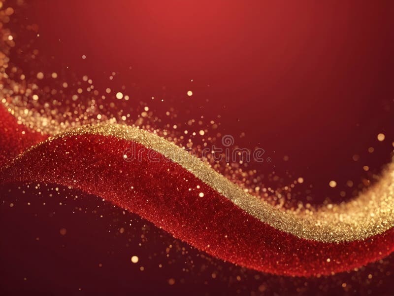 Abstract Magic Sparkling Glitter in Red Background. Golden Dust ...