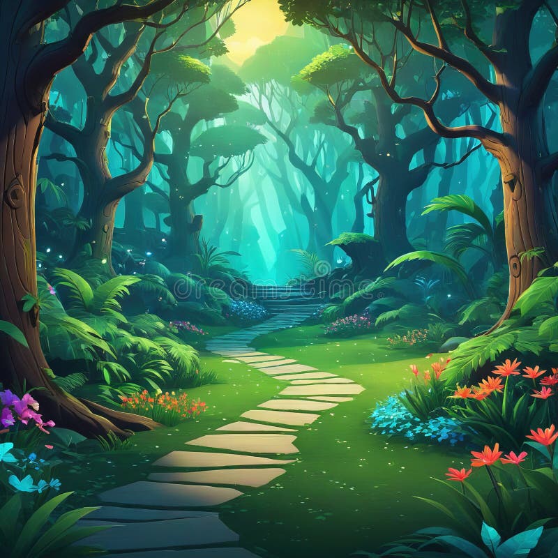 Abstract and Magical Enchanted Forest Background Environment for a ...