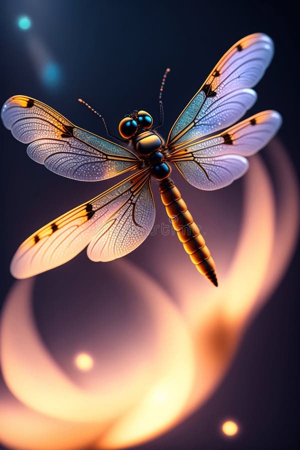 Generative AI: Magical Image of Dragonfly Flying in the Night Stock ...