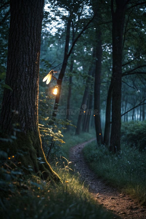 Abstract and Magical Image of Firefly Flying in the Night Forest Stock ...