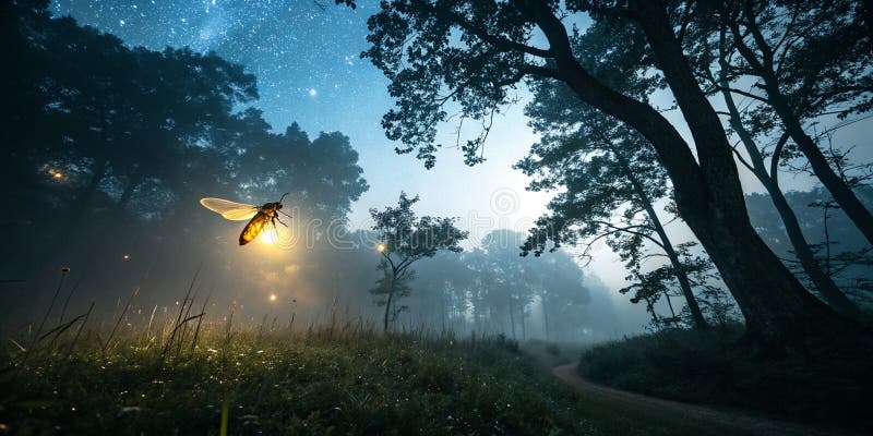 Abstract and Magical Image of Firefly Flying in the Night Forest Stock ...