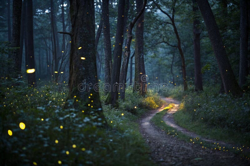 Abstract and Magical Image of Firefly Flying in the Night Forest Stock ...