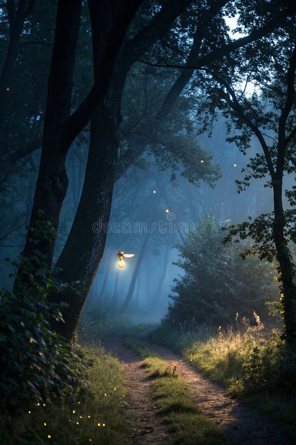 Abstract and Magical Image of Firefly Flying in the Night Forest Stock ...