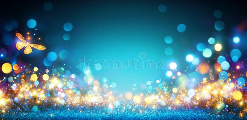 Abstract and Magical Image of a Firefly Flying through the Night Forest ...