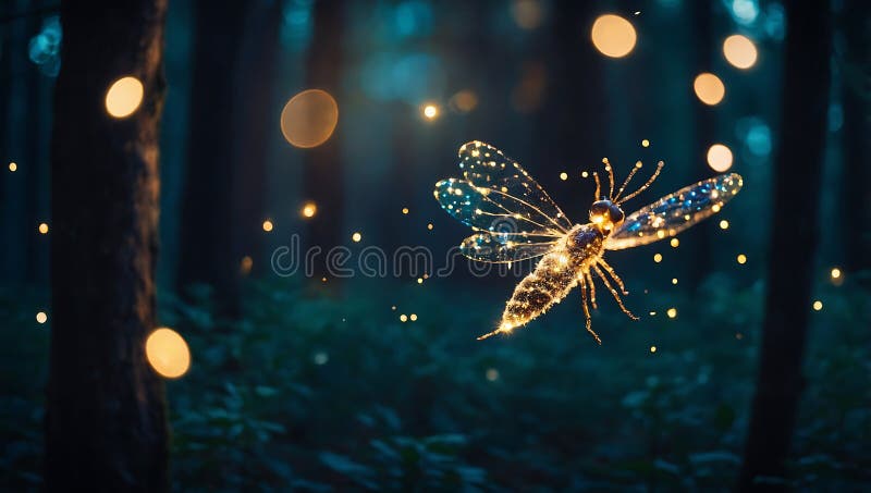 Abstract and Magical Image of Glitter Firefly Flying Stock Illustration ...