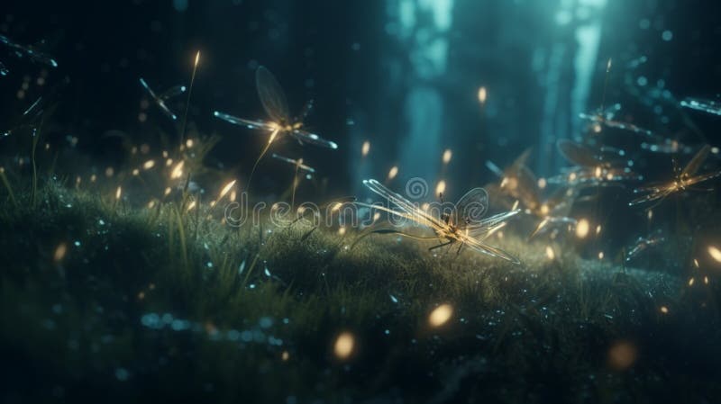 The Image of Firefly Flying in the Night is Abstract and Magical. Stock ...