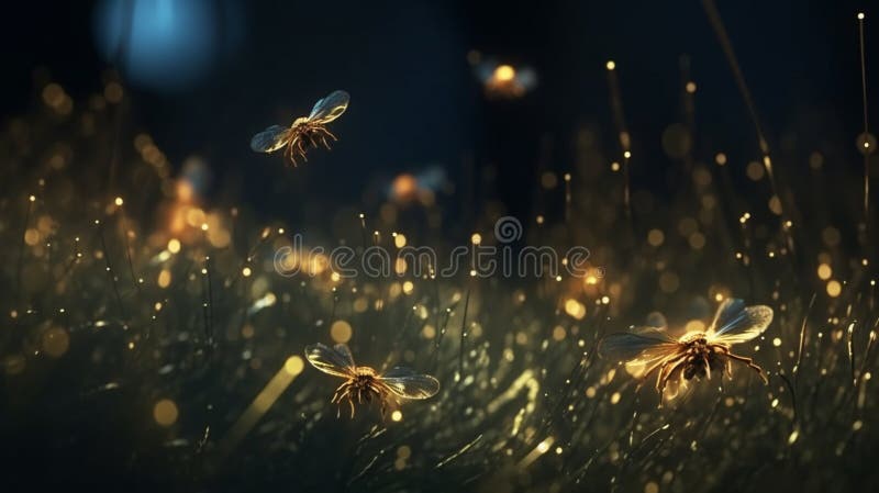 Abstract and Magical Image of Glitter Firefly Flying in the Night ...