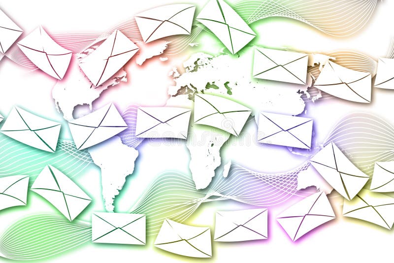 Abstract Mail Communication on World Map Background. Stock Illustration ...