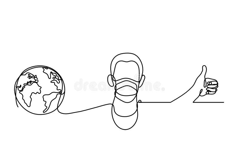 Abstract Man Face with Mask and Globe with Hand Stock Illustration ...