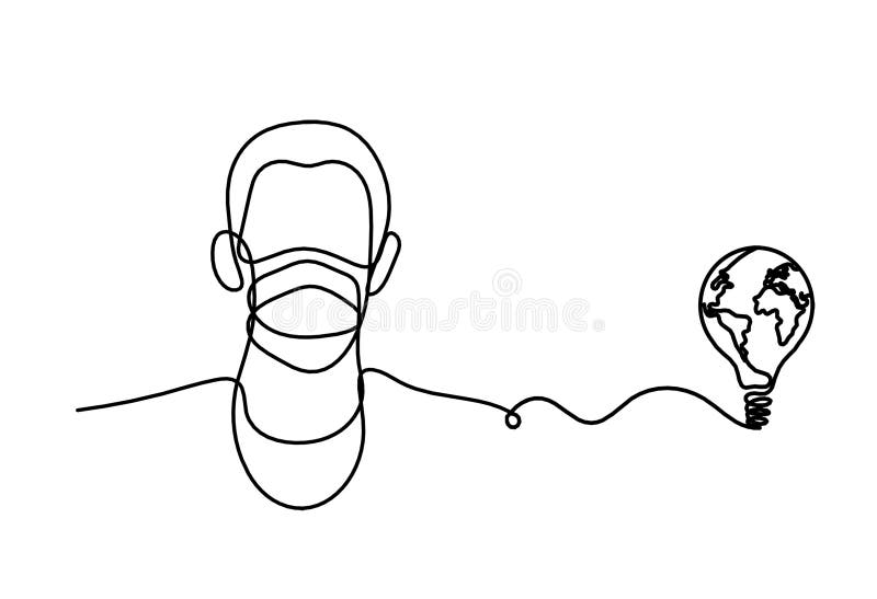 Abstract Man Face with Mask and Globe with Globe Light Bulb Stock ...