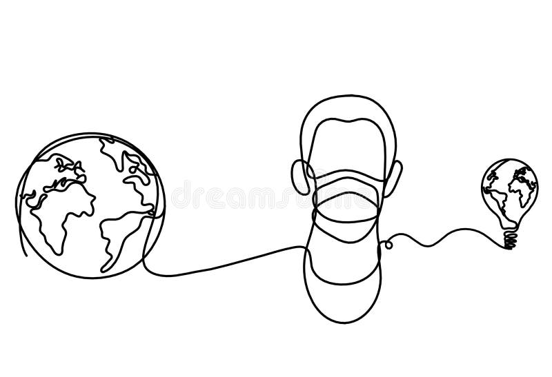Abstract Man Face with Mask and Globe with Globe Light Bulb Stock ...