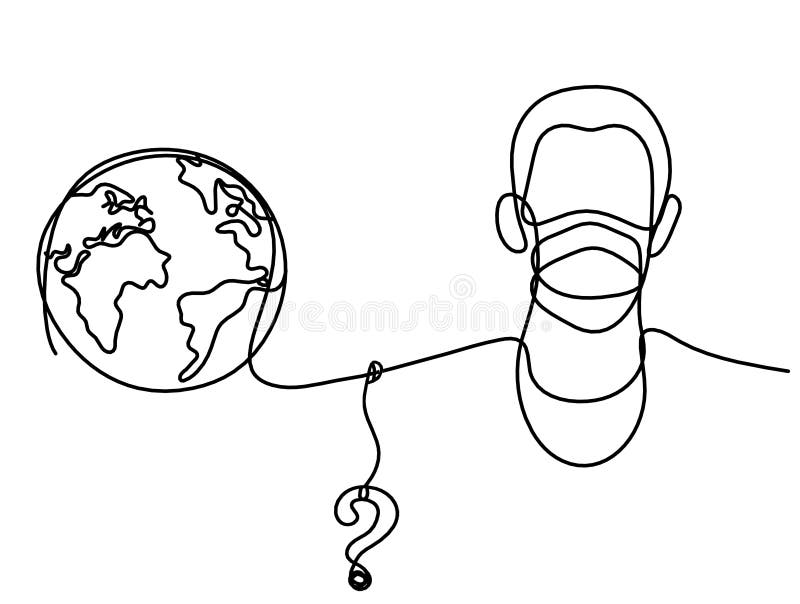 Abstract Man Face with Mask and Globe with Question Mark Stock ...