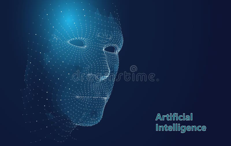 Abstract Man Face Wireframe from Dots. Side View 3D Grid Face ...