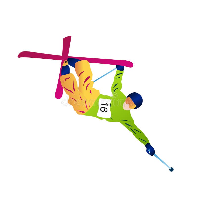 Abstract Man Ski Jumping on a Blue Background. Ski Jumping, Freeski Big ...