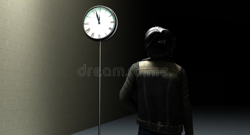 Man Standing in Front of Clock Stock Illustration - Illustration of ...
