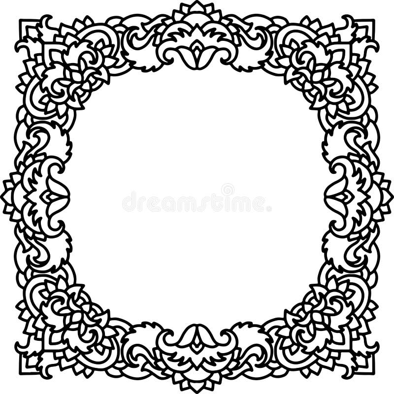 Abstract Mandala Frame. Asian Leaves Pattern. Black and White Authentic ...