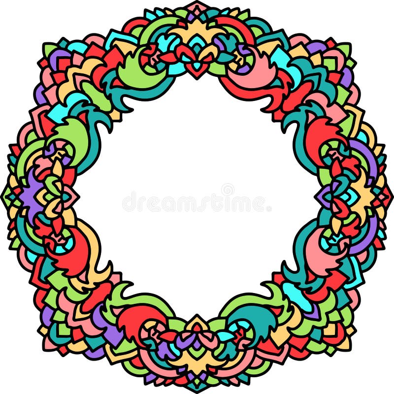 Abstract Mandala Frame. Asian Leaves Pattern. Colorful Authentic ...