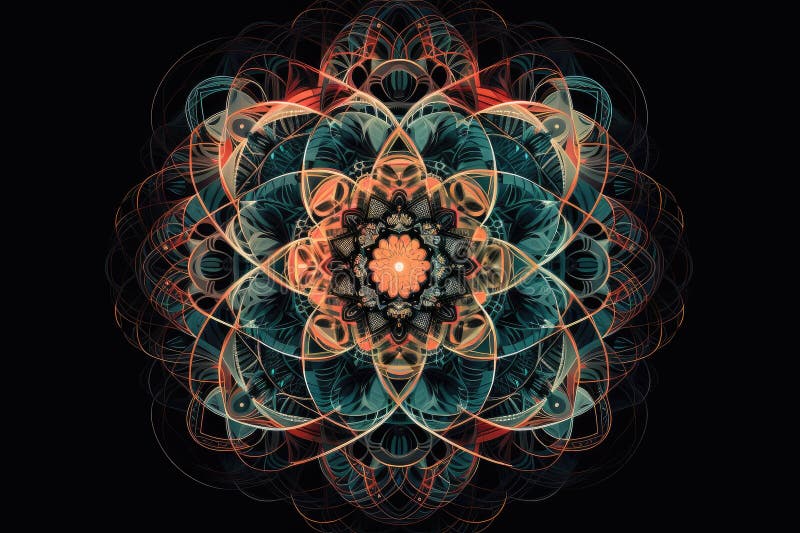 Abstract Mandala, with Geometric Shapes and Lines, Against Black ...