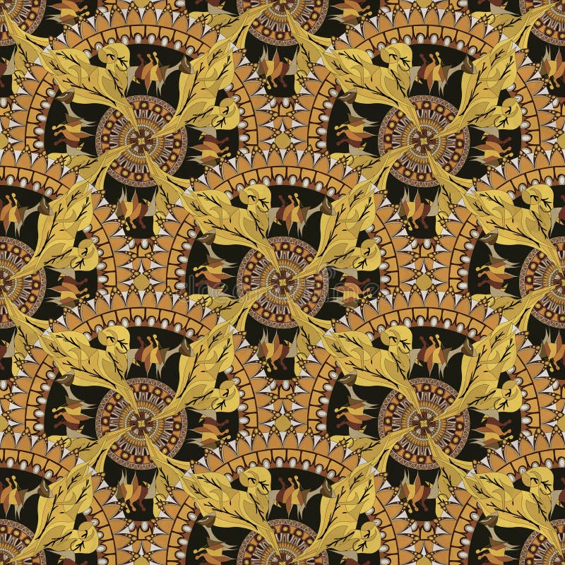 Abstract Mandala Seamless Pattern in Brown Colors Stock Illustration ...