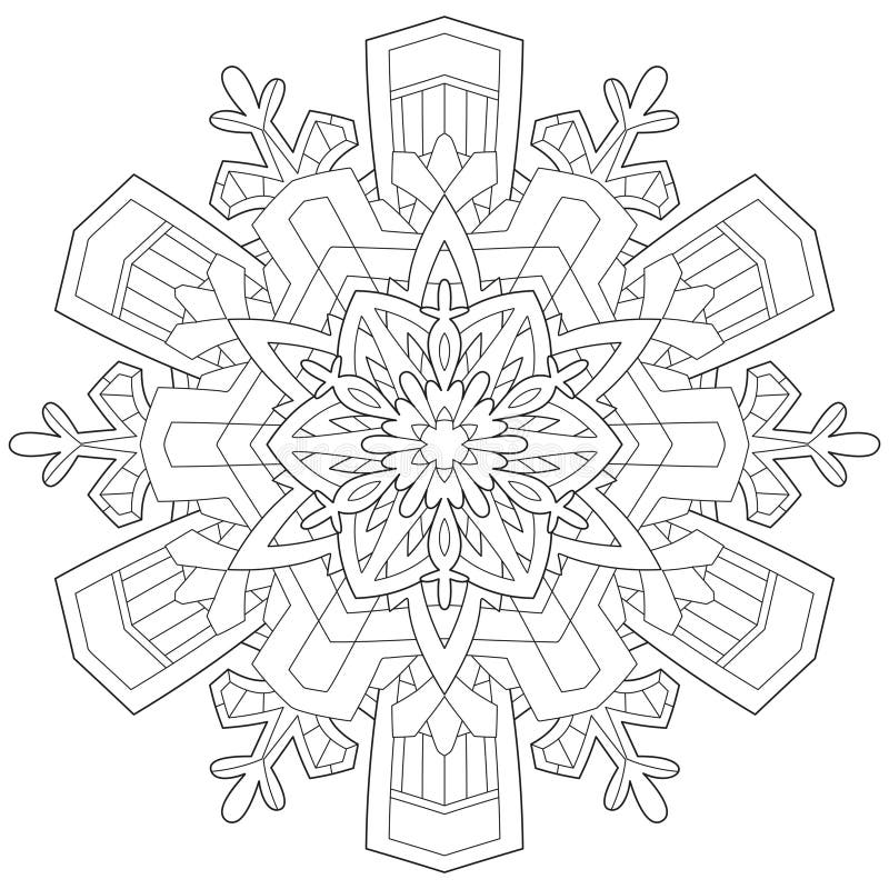 Abstract Mandala Snowflake Line Art Design for Coloring Page Stock ...