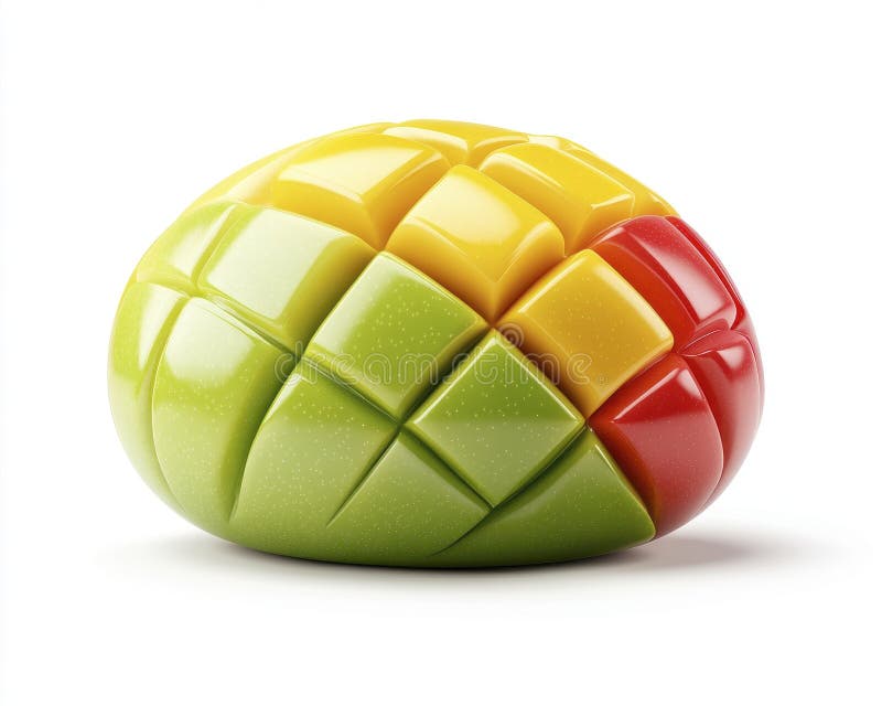 Abstract Mango a 3D Render of Red, Yellow, and Green Segmented Fruit ...