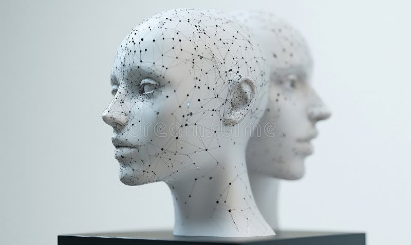 Abstract Mannequin Heads with Network-like Patterns Representing ...