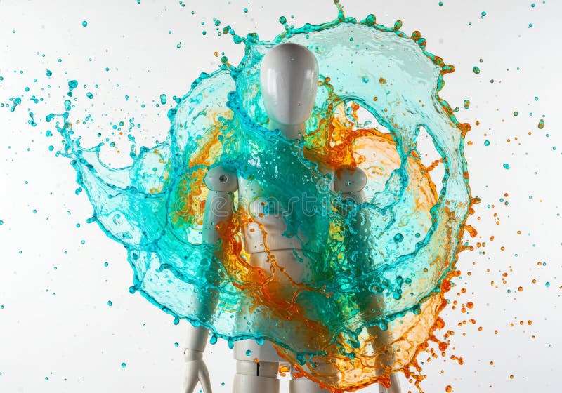 Abstract Mannequin Surrounded by a Teal and Orange Splash Stock ...