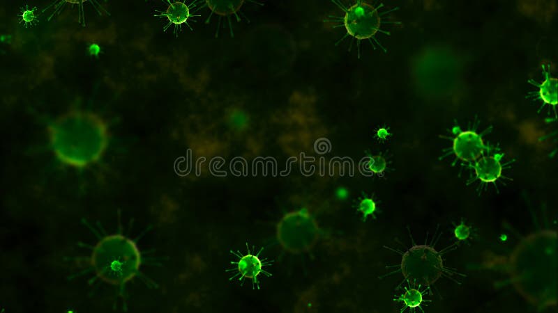 Abstract of Many Viruses in the Background. Bacteria Moving in Space ...