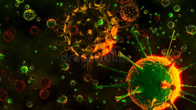 Abstract of Many Viruses in the Background. Bacteria Moving in Space ...