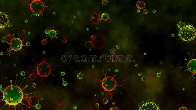 Abstract of Many Viruses in the Background. Bacteria Moving in Space ...
