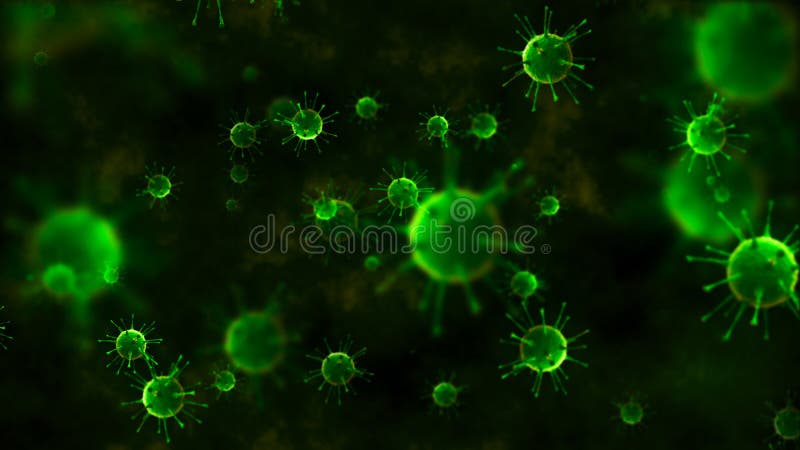 Abstract of Many Viruses in the Background. Bacteria Moving in Space ...