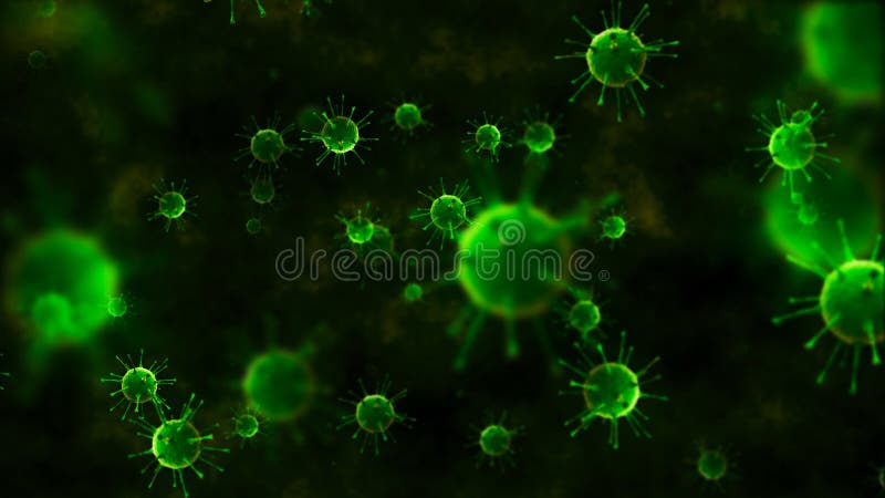 Abstract of Many Viruses in the Background. Bacteria Moving in Space ...