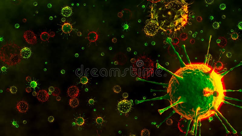 Abstract of Many Viruses in the Background. Bacteria Moving in Space ...