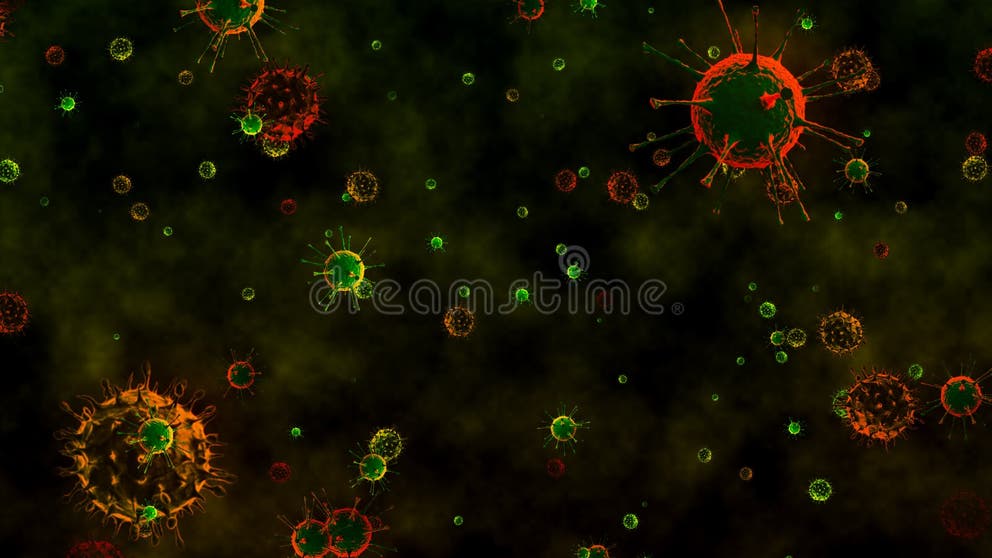 Abstract of Many Viruses in the Background. Bacteria Moving in Space ...