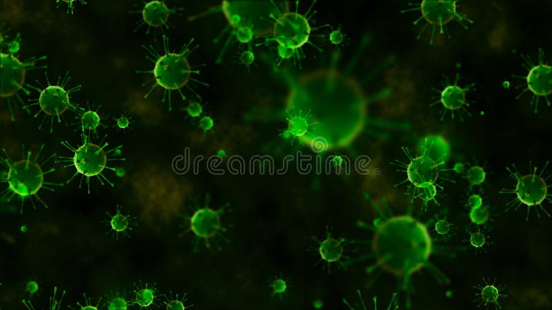 Abstract of Many Viruses in the Background. Bacteria Moving in Space ...