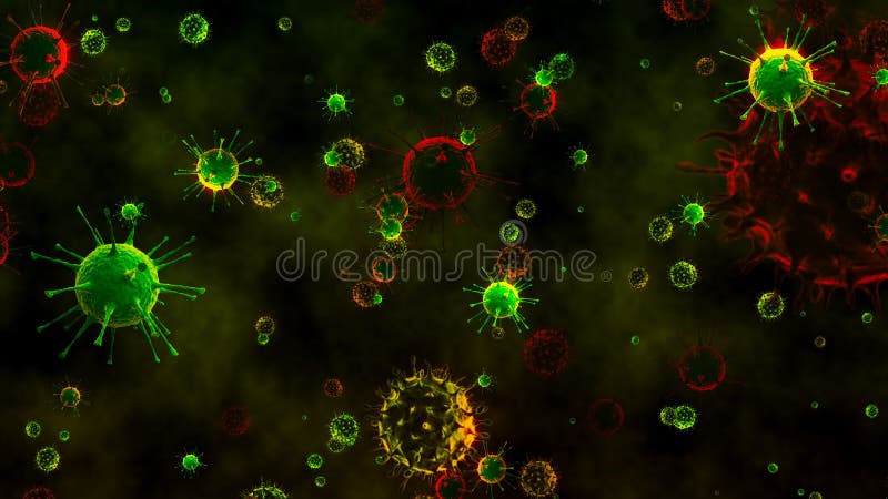 Abstract of Many Viruses in the Background. Bacteria Moving in Space ...