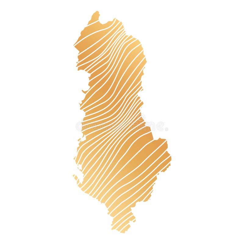 Abstract Map of Albania - Vector Illustration of Striped Gold Colored ...