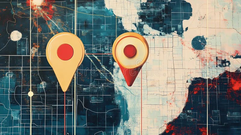 Abstract Map with Two Location Markers Stock Illustration ...